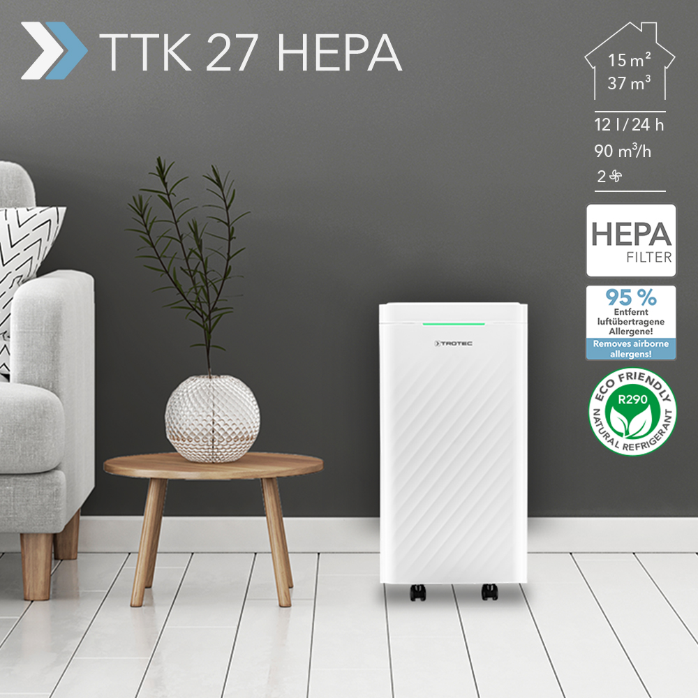 El deshumidificador Y purificador de aire TTK 27 HEPA protege del polen, los alérgenos, el moho ...